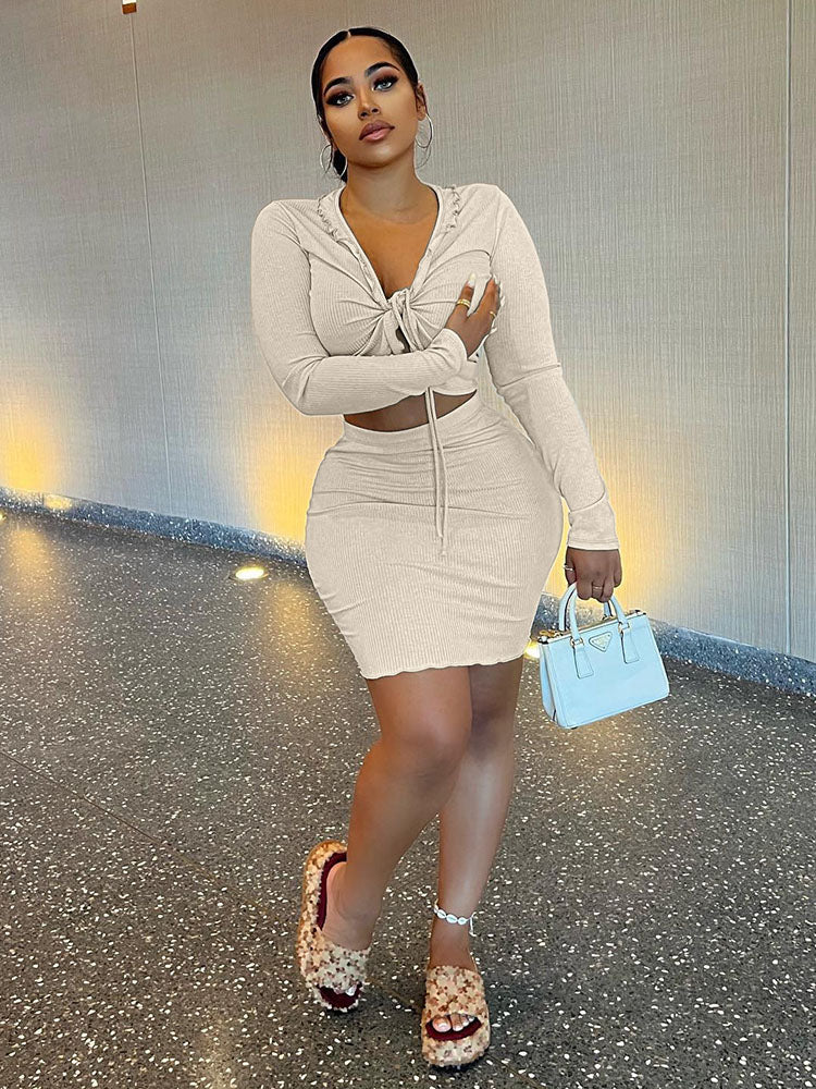 Two Piece Crop Top Mini Skirts Outfits